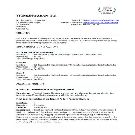 vigneshwaran resume updated chennai | PDF