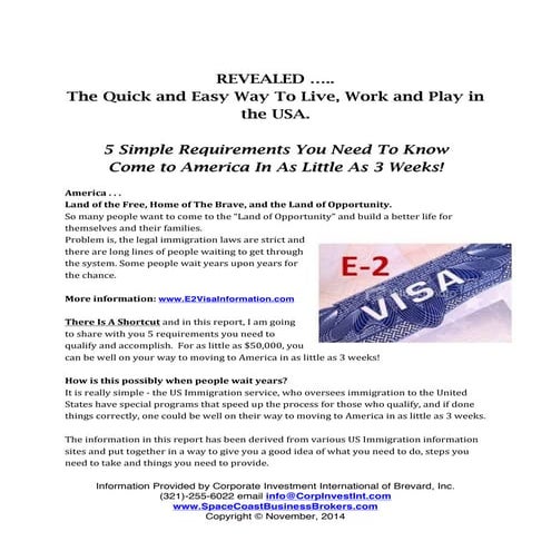 E 2 Visa Information USA | PDF