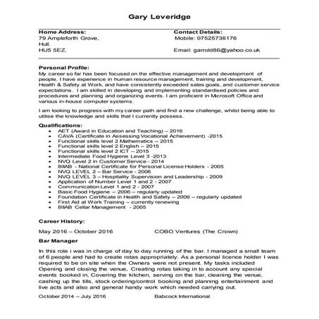 Gary Leveridge CV | DOCX
