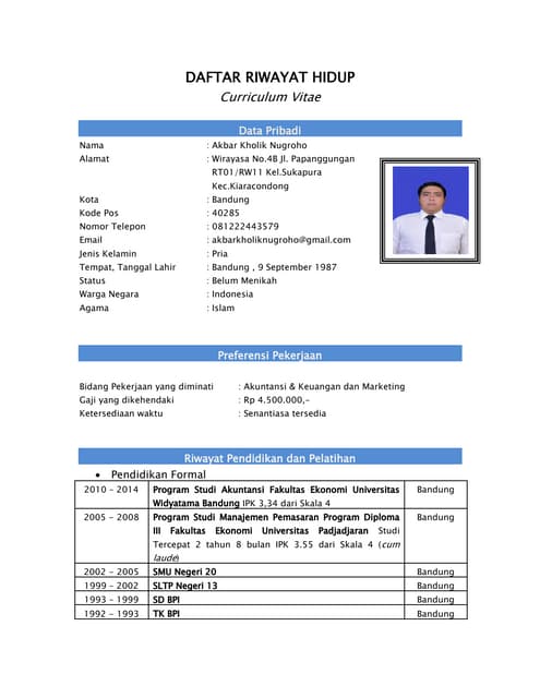 3 download contoh cv atau daftar riwayat hidup terbaik file word | DOCX