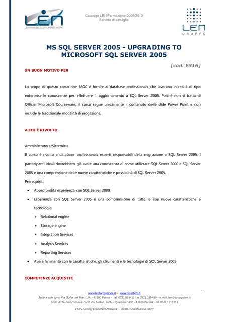 Ms sql server 2005 - Upgrading to microsoft sql server 2005 - Scheda ... Ms sql server 2005 - Upgrading to microsoft sql server 2005 - Scheda ...