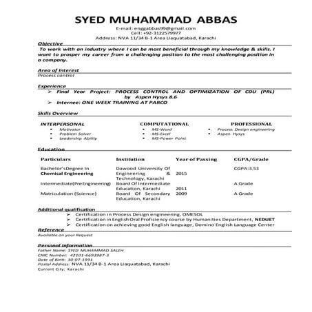 M.ABBAS CV | DOCX