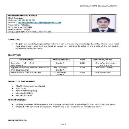 Engr Nadeem CV | DOCX | Civil Engineering Industry | Industries