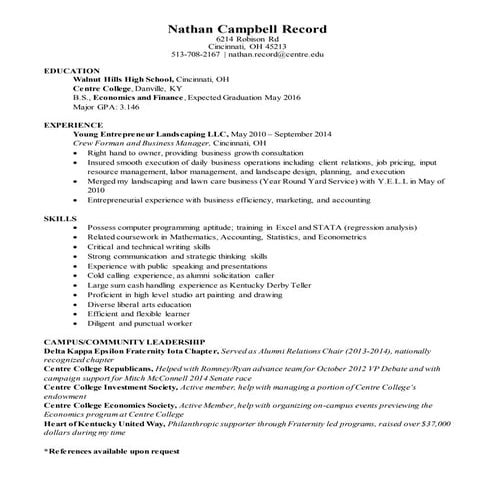Nathan Record Resume 2015 | PDF