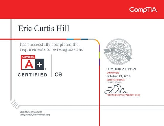 CompTIA A+ ce certificate | PDF