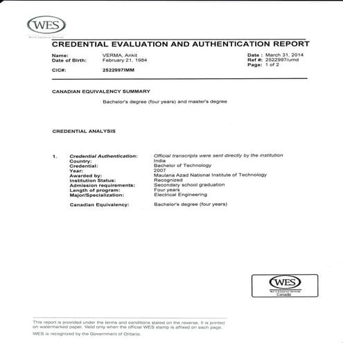 Canadian Equivalency-B.Tech. | PDF