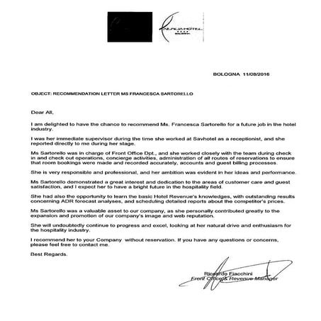 Reference Letter Savhotel | PDF