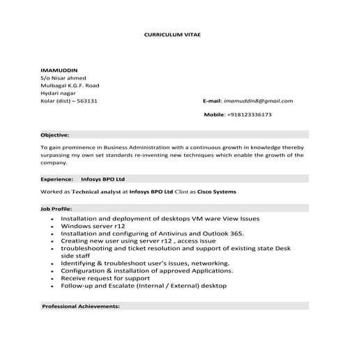 Bd jobs (currivulam vita (cv) | DOC