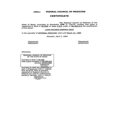 Nephrology Certificate - translated document | PDF