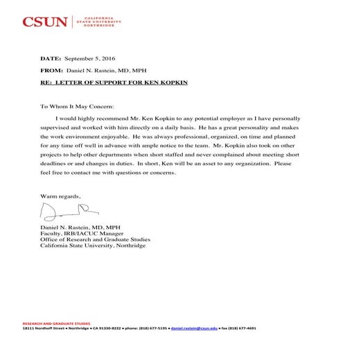 Reference Letter - Daniel Rastein | PDF