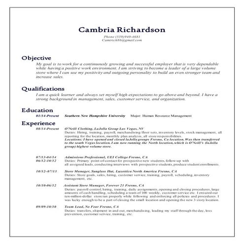 Cambria Richardson Resume | PDF