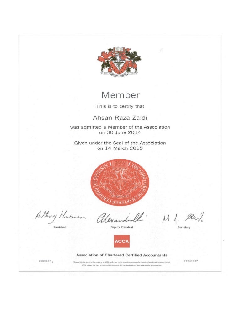 ACCA Member Certificate