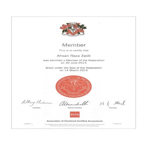 ACCA Member Certificate | PDF