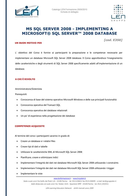 Ms sql server - 2008 Implementing a microsoft® sql server™ - 2008 ... Ms sql server - 2008 Implementing a microsoft® sql server™ - 2008 ...