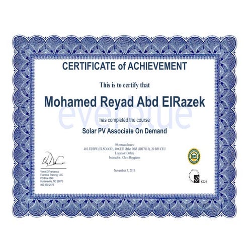 Solar PV Assoc Certificate for NABCEP- Mohamed Reyad Abd ElRazek | PPT