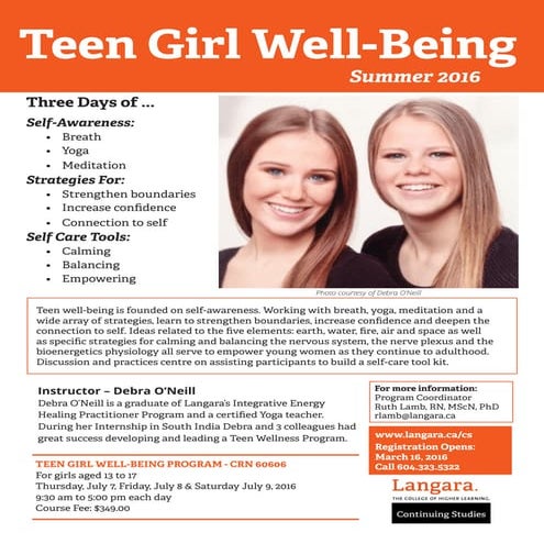 Teen Girl Well-Being Program - Langara College - Summer 2016 | PDF