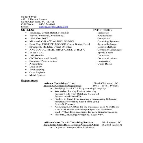 Official Resume One for Athena | DOC