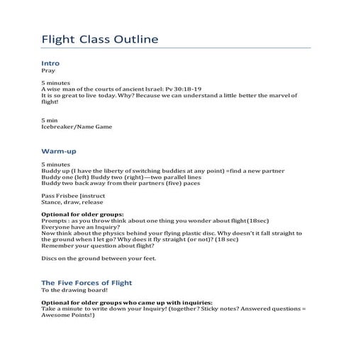 Flight Class Outline | PDF