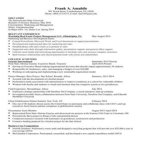Frank Amabile Resume | PDF