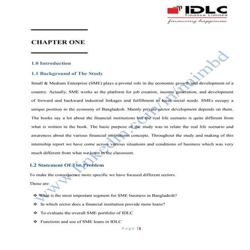 An Evaluation of SME Loan Distribution of IDLC Finance Ltd. in ...