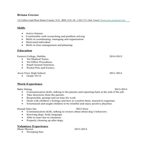 Briana Greeno resume 2015 | DOC