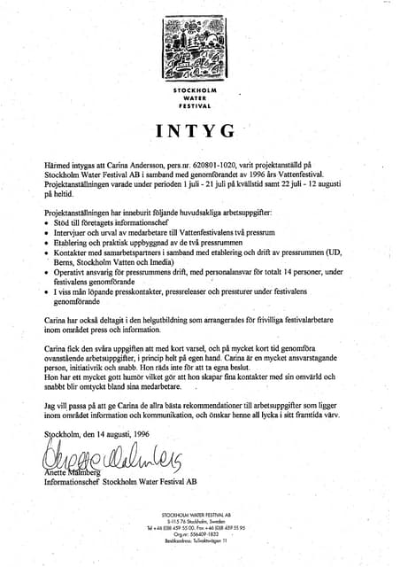 Intyg HBV Carina Andersson | PDF