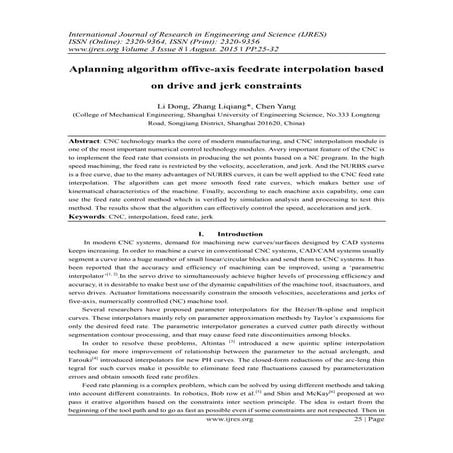 Aplanning Algorithm Offive Axis Feedrate Interpolation Based On Drive And Jerk Constraints Pdf