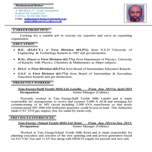 Muhammad Babar, CV 2015 | DOCX | Needlework | Arts and Crafts