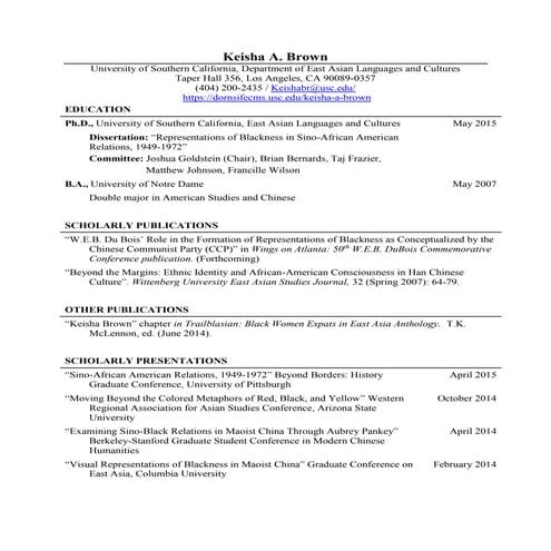 Keisha Brown CV updated May 2015 | PDF