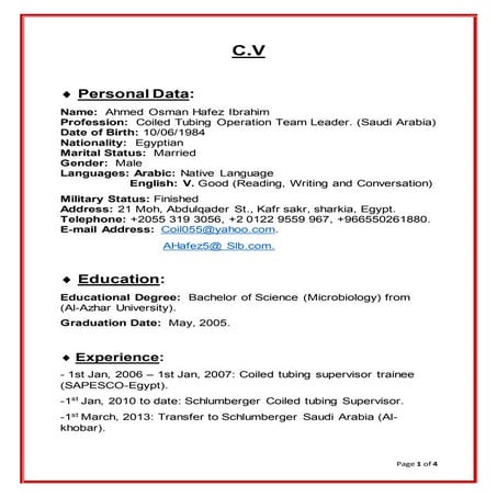 Ahmed Othman Hafez CV (Updated) | DOCX | Business and Finance