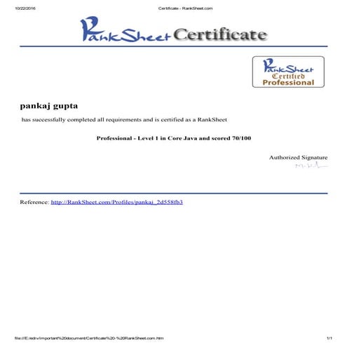 Certificate - RankSheet | PDF