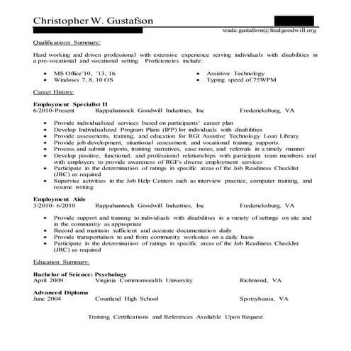 wade gustafson resume