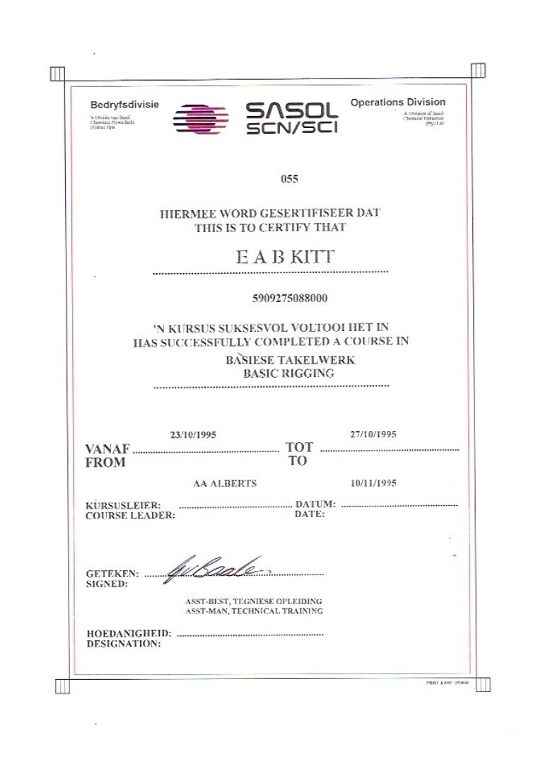 SASOL SCN:SCI - Basic Rigging Certificate