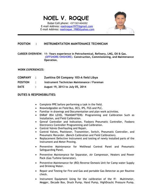 Instrumentation Engineer Resume | DOC