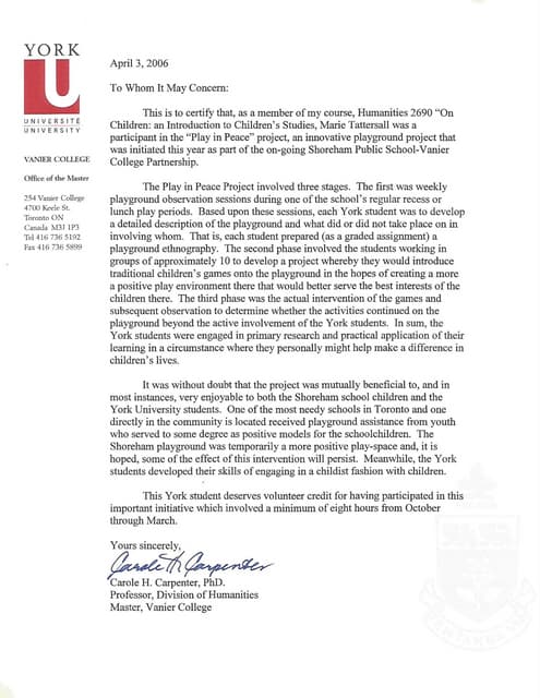 Reference Letter Harbourfront Camps | PDF