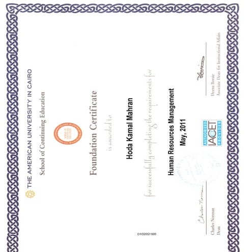 hoda HRM Certificate | PDF