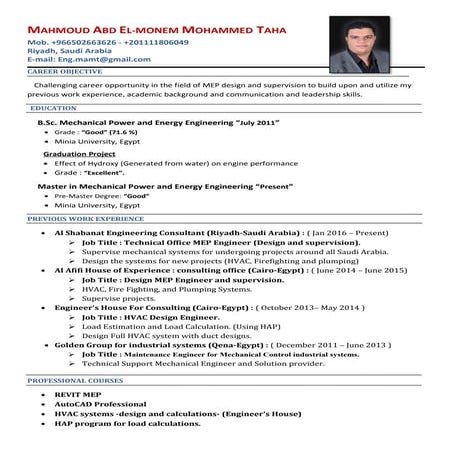 MEP Engineer Resume | DOCX