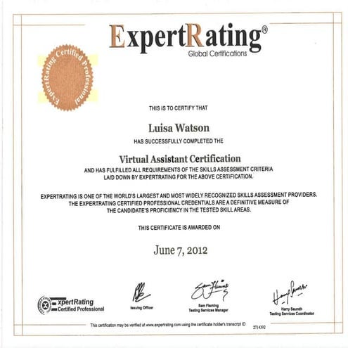 Virtual Assistant Certificate | PDF
