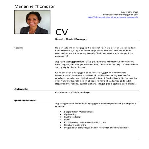 CV Marianne Thompson | PDF