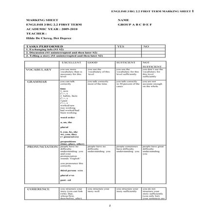 E3 Det Rg2.2 Oral Exam Marking Sheet1st Term2009 2010 | PDF