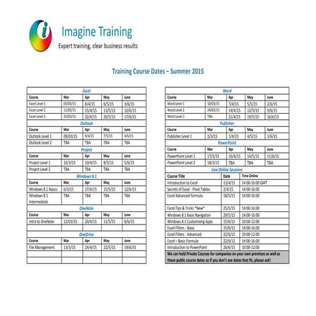Summer_Training_Course_Dates_2015 | PDF