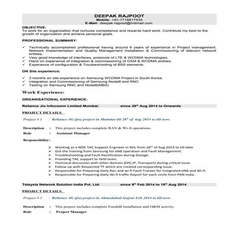 Deepak Rajpoot_Resume (RAN Engg.) | DOC
