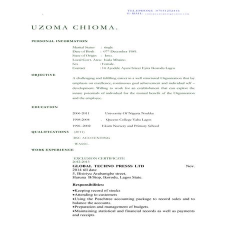 chioma cv | PDF