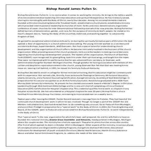 Bishop Ronald James Pullen Sr | PDF
