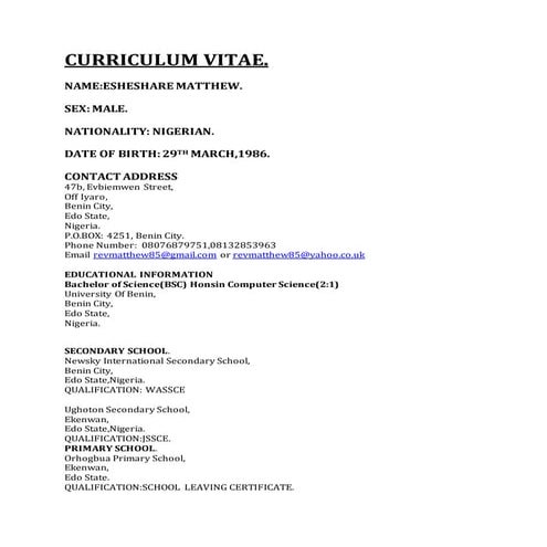 My Curriculum Vitae | DOCX