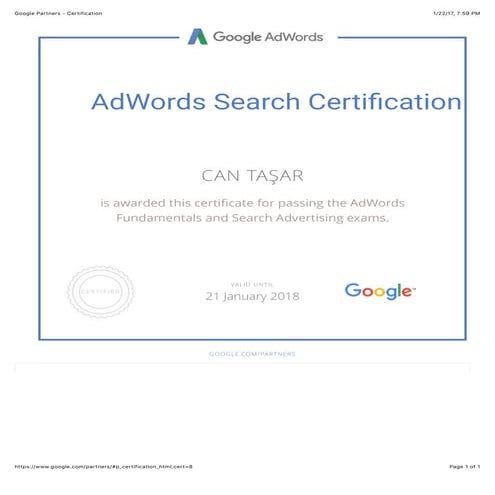 Google Partners - Search Advertising Certification | PDF