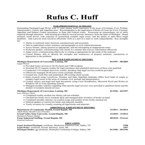 Huff, Rufus Paralegal Resume | PDF
