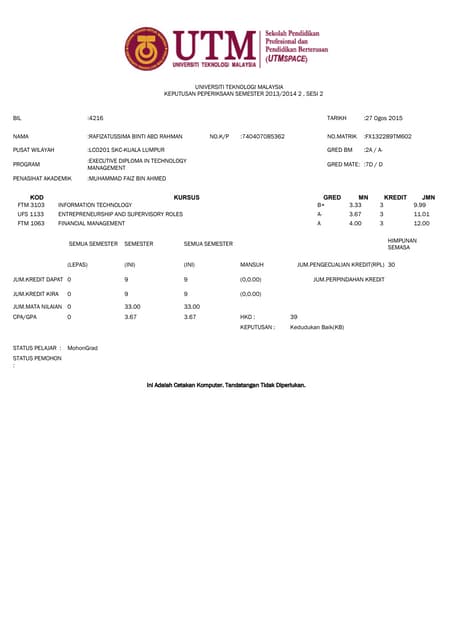 Amended utm diploma_201320142_jadual_peperiksaan_akhir_with_venue_ | PDF