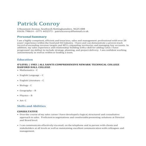 Patrick Conroy CV 2017 | PDF
