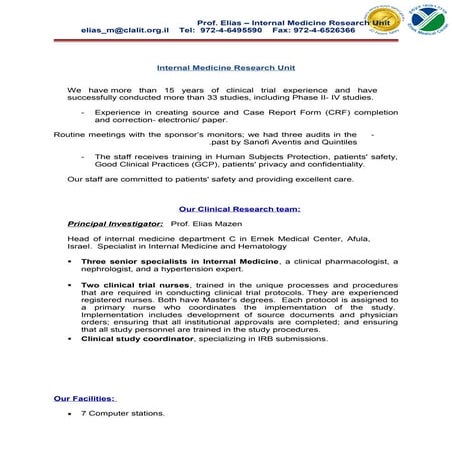 internal medicine research unit prospectus | PDF